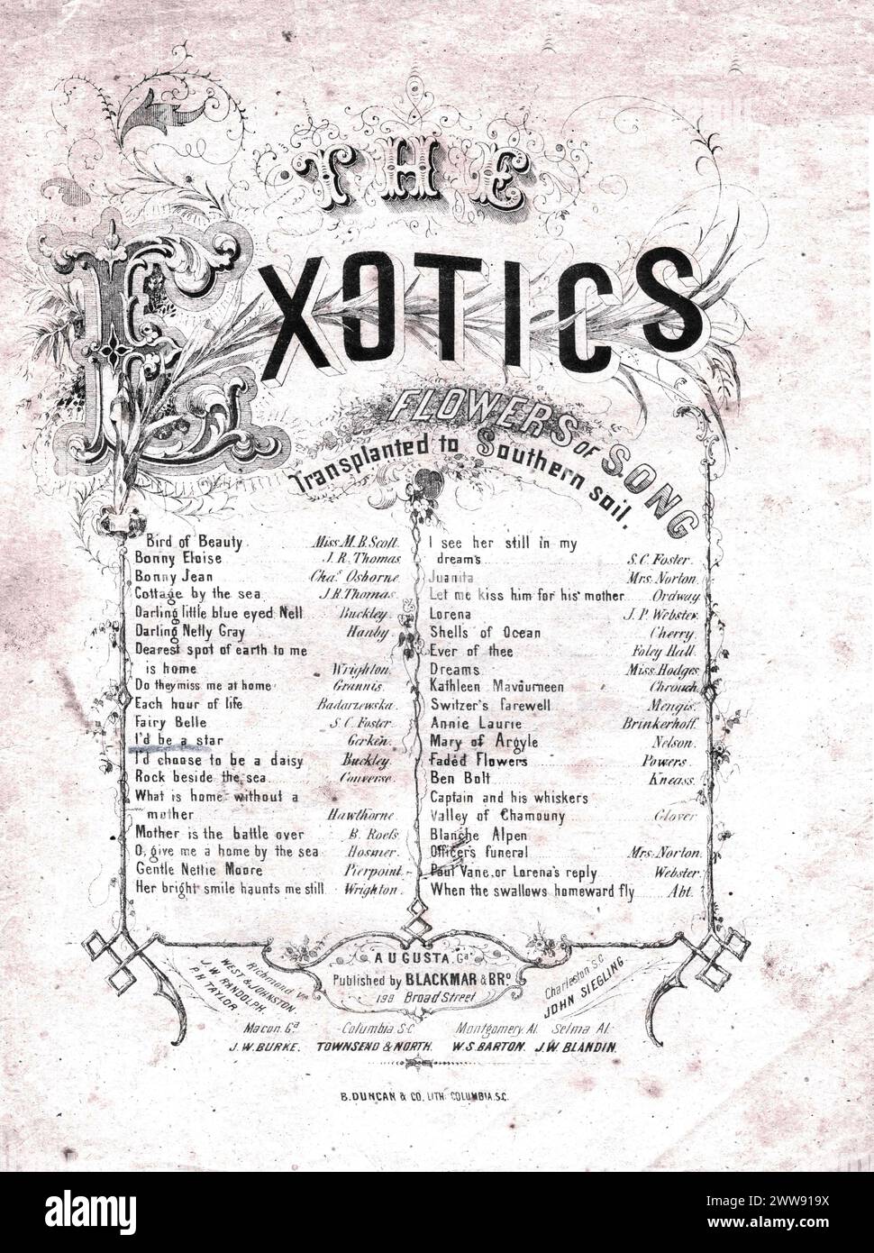 The Exotics, 1860s Confederate Sheet Music Stock Photo - Alamy