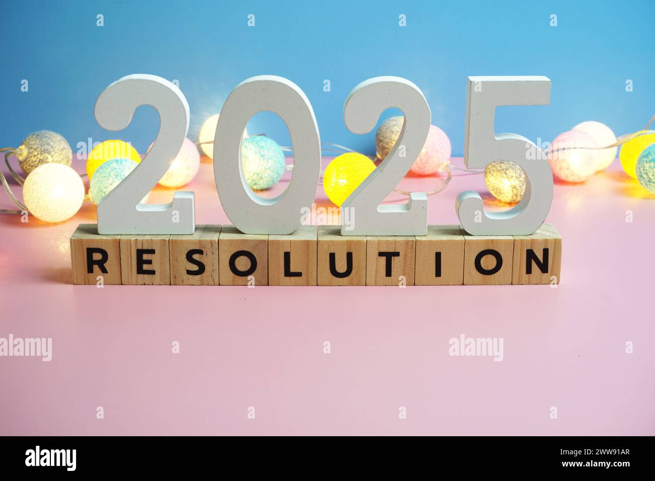 Resolution 2025 word alphabet letters on pink and blue background Stock ...