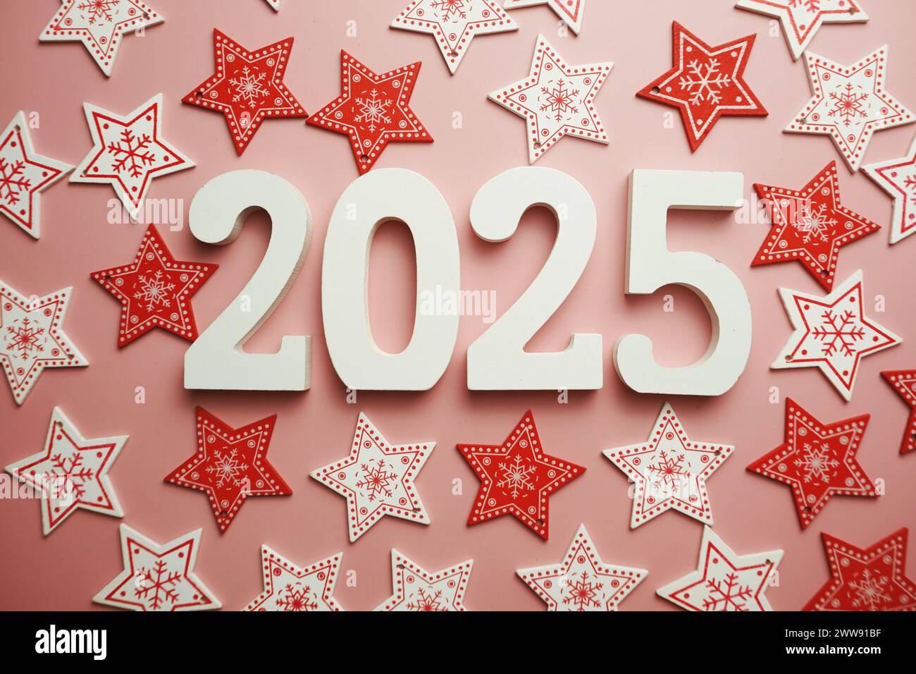 Happy New Year 2025 alphabet letter with Christmas decoration on pink ...