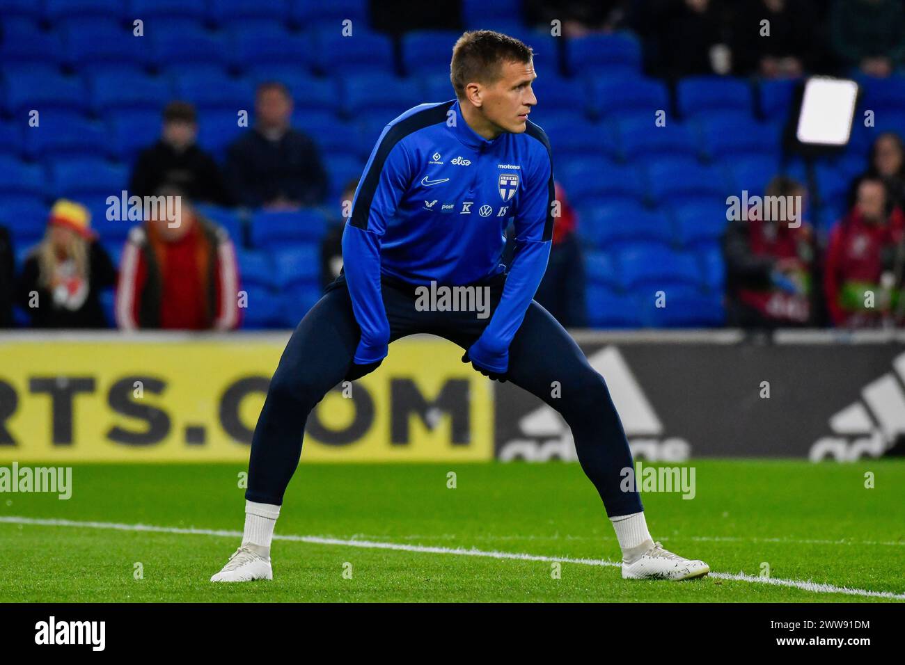 Cardiff, Wales. 21 March 2024. Robin Lod of Finland during the pre ...