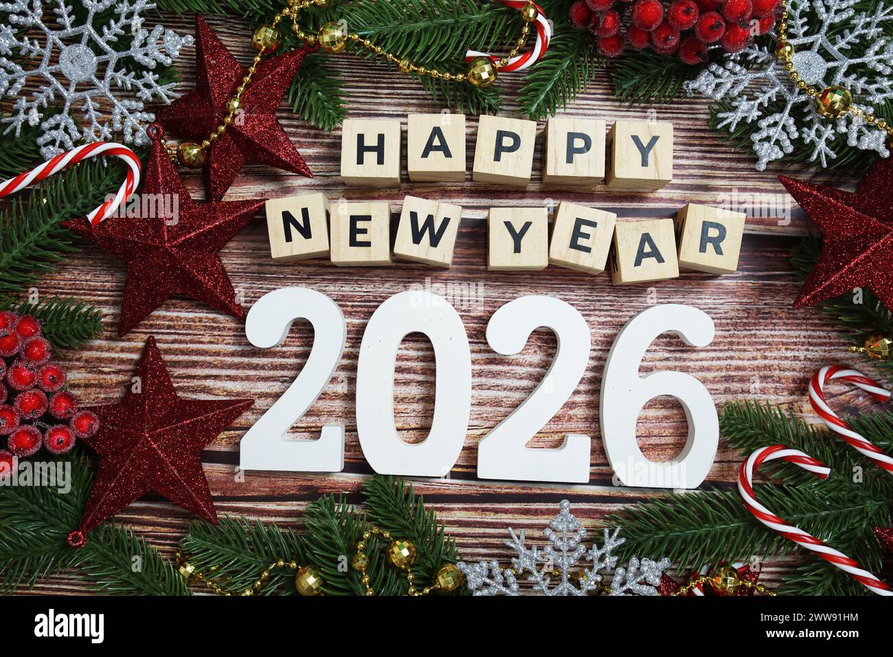 Happy new year 2026 holidays celebration with christmas decorations ...