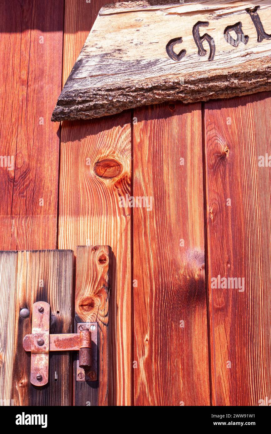 Close up detail of door from hunters lodge in Switzerland Stock Photo ...