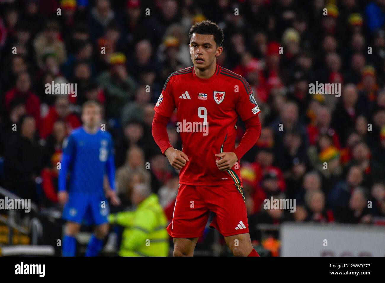 Cardiff, Wales. 21 March 2024. Brennan Johnson of Wales during the UEFA ...