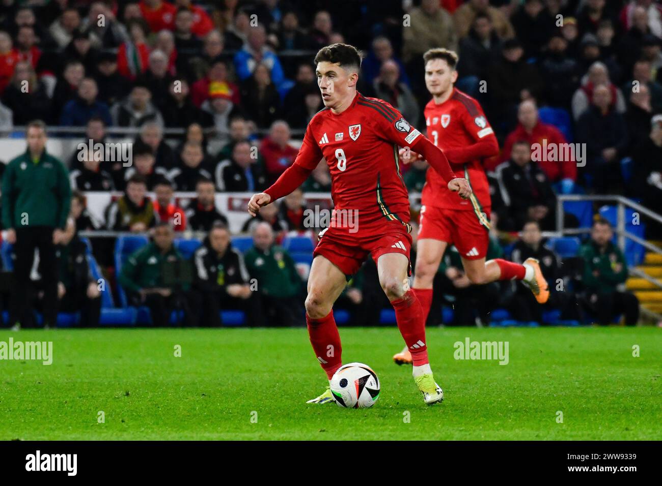 Cardiff, Wales. 21 March 2024. Harry Wilson of Wales in action during ...