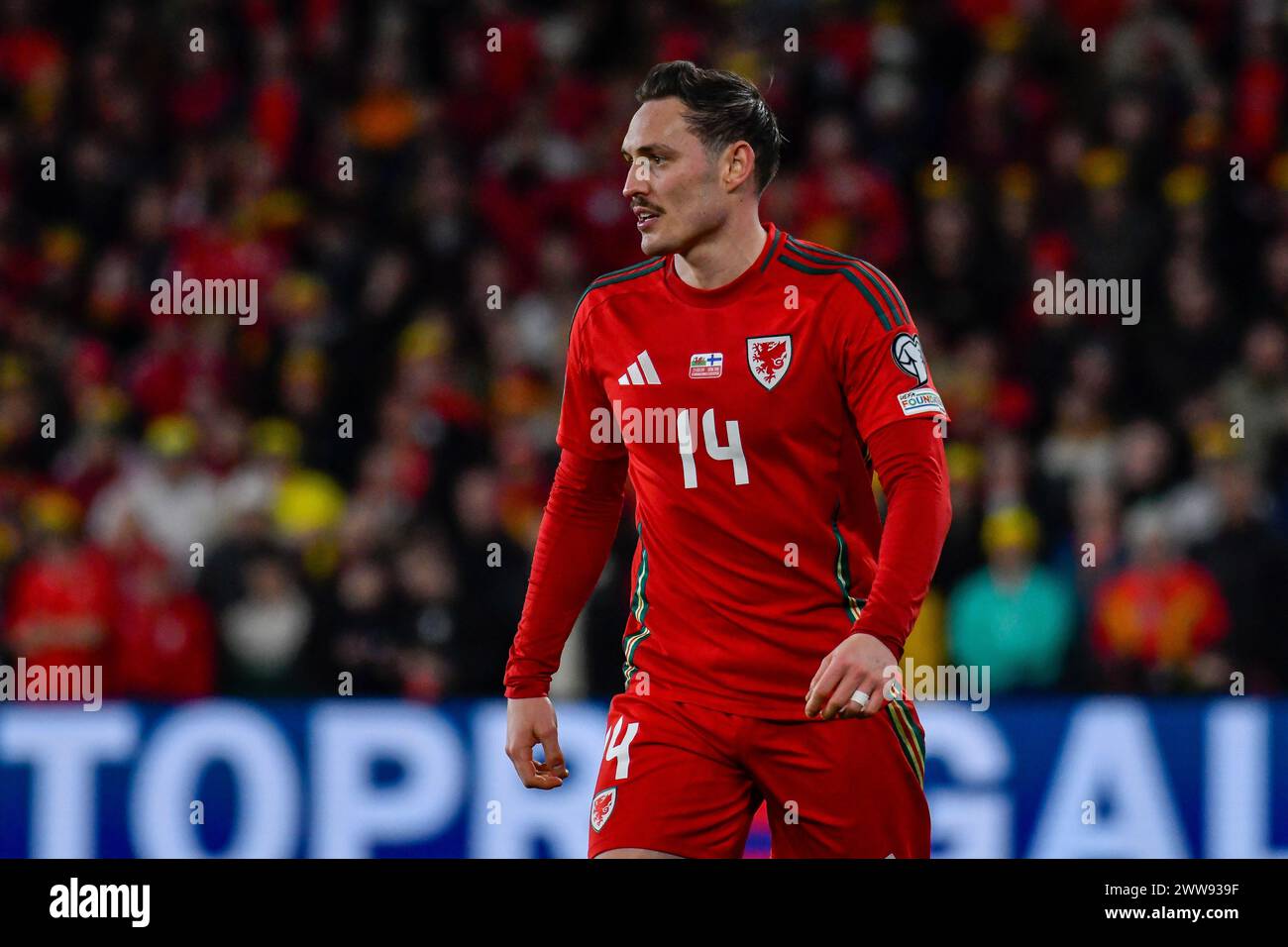 Cardiff, Wales. 21 March 2024. Connor Roberts of Wales during the UEFA ...