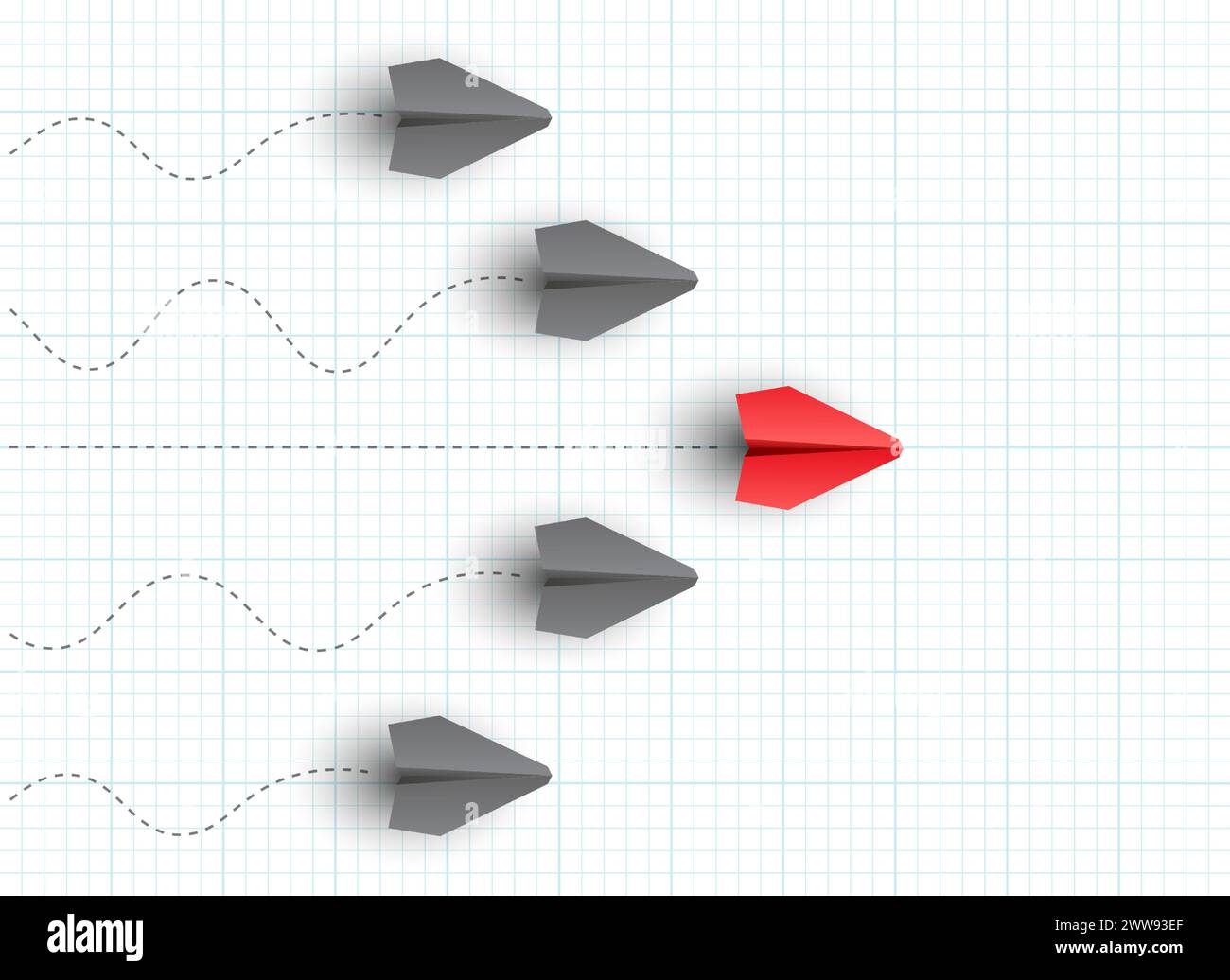 Individual leader paper plane lead other on grid background. Business ...