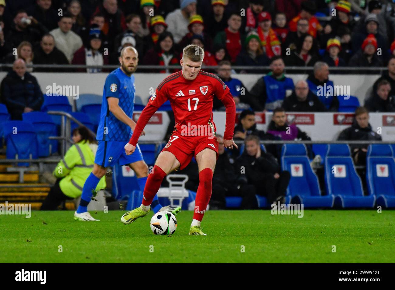 Cardiff, Wales. 21 March 2024. Jordan James of Wales in action during ...