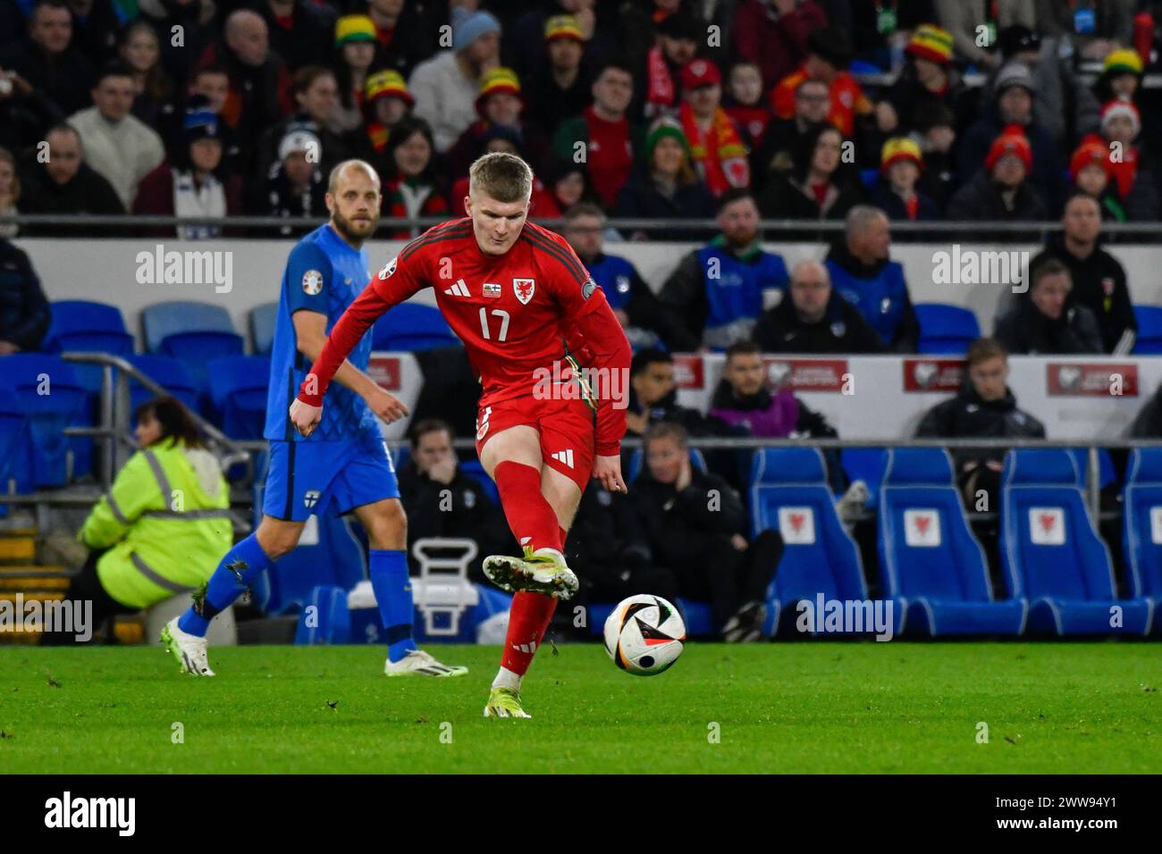 Cardiff, Wales. 21 March 2024. Jordan James of Wales in action during ...
