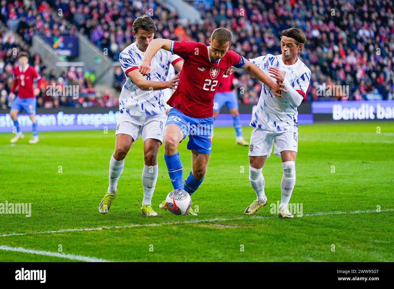 Oslo 20240322.The Czech Republic's Tomás Soucek in a duel with Norway's ...