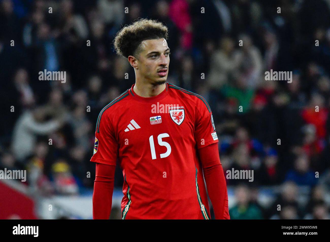 Cardiff, Wales. 21 March 2024. Ethan Ampadu of Wales during the UEFA ...