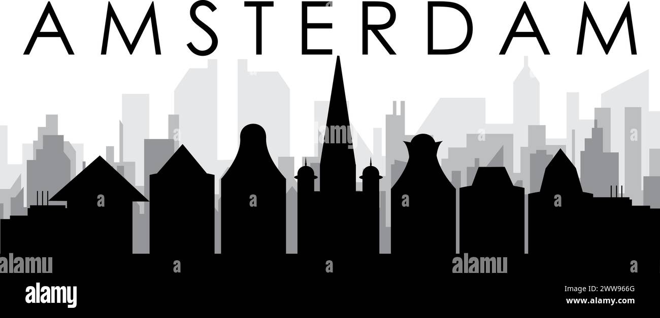 Amsterdam skyline illustration Black and White Stock Photos & Images ...
