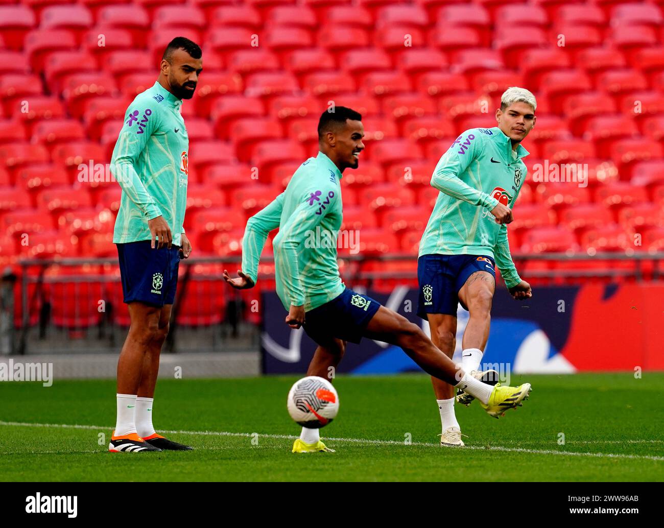 Brazil's Ayrton Lucas during a training session at Wembley Stadium ...