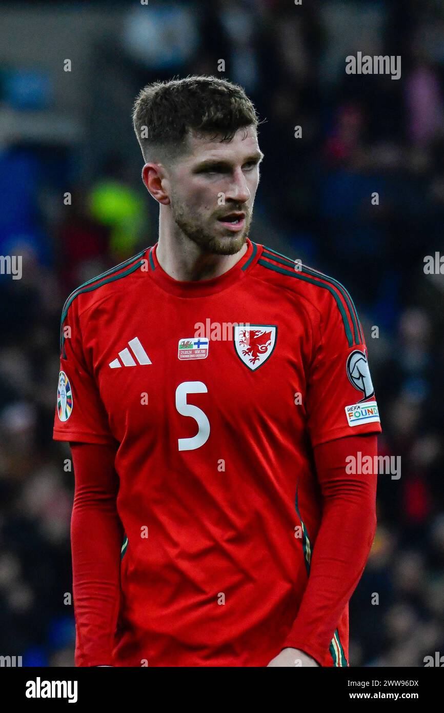 Cardiff, Wales. 21 March 2024. Chris Mepham of Wales during the UEFA ...