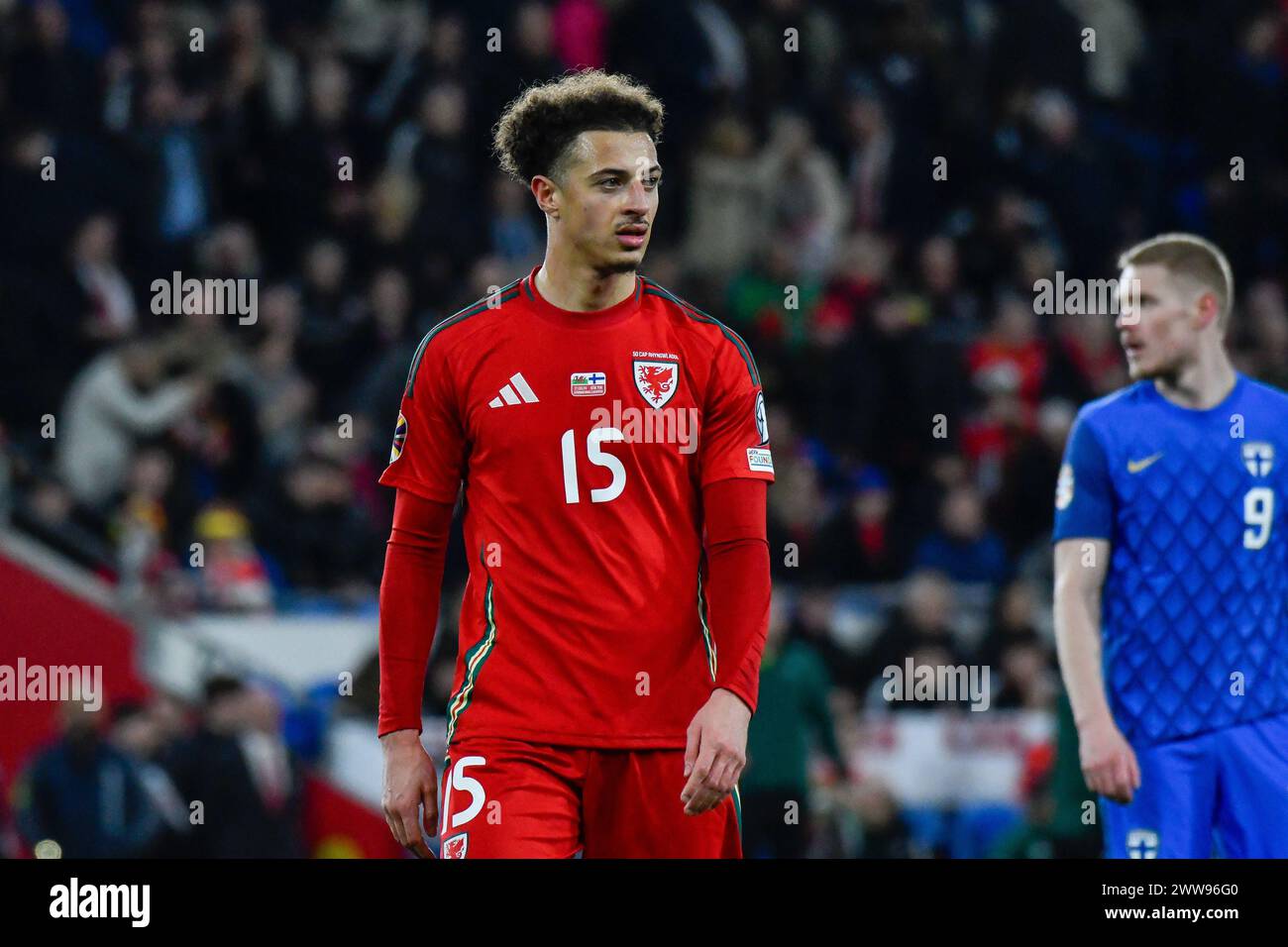 Cardiff, Wales. 21 March 2024. Ethan Ampadu of Wales during the UEFA ...