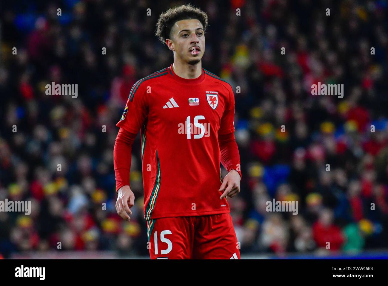 Cardiff, Wales. 21 March 2024. Ethan Ampadu of Wales during the UEFA ...