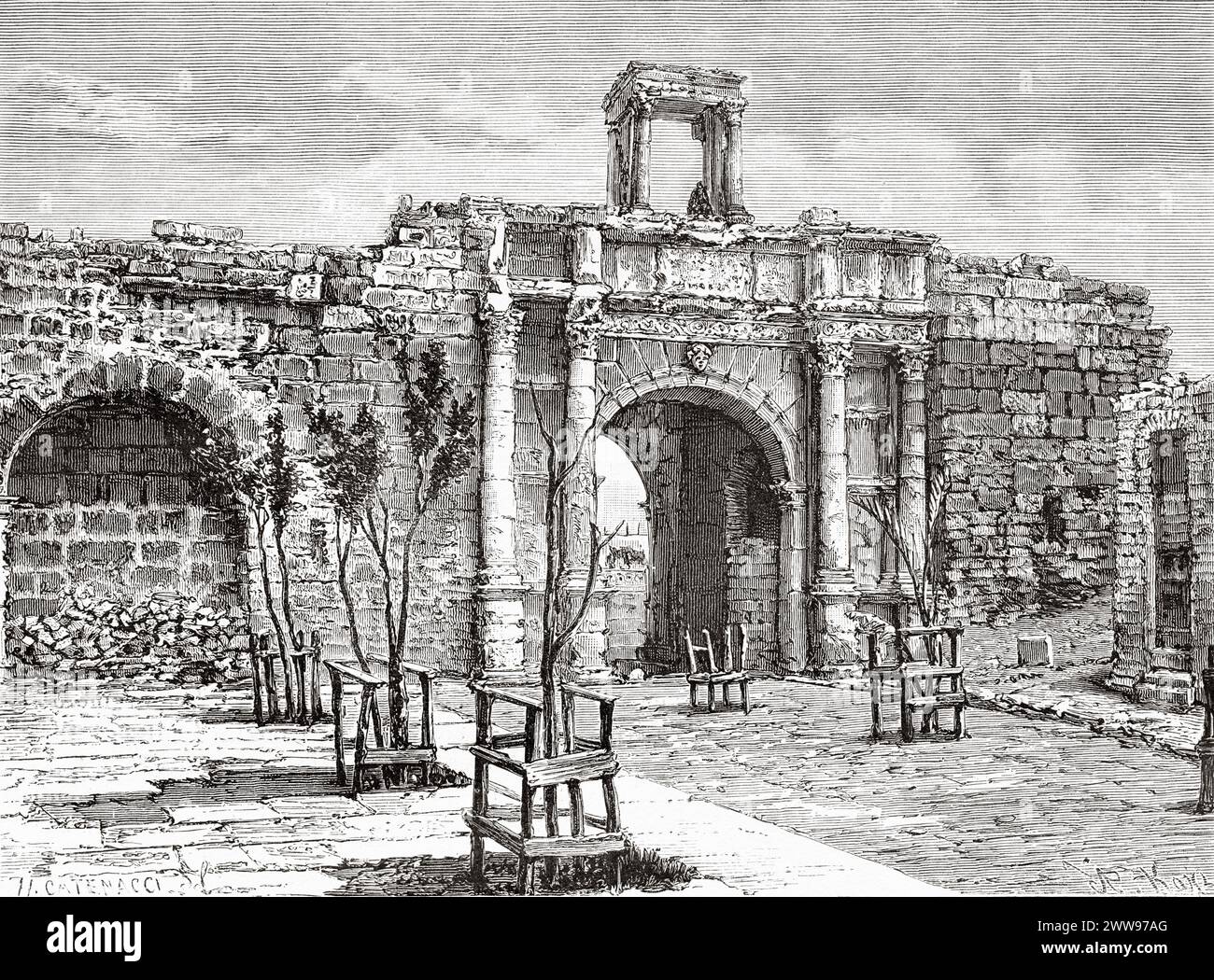 The Arch of Caracalla, tetrapylon Roman triumphal arch in Tebessa. Oran ...