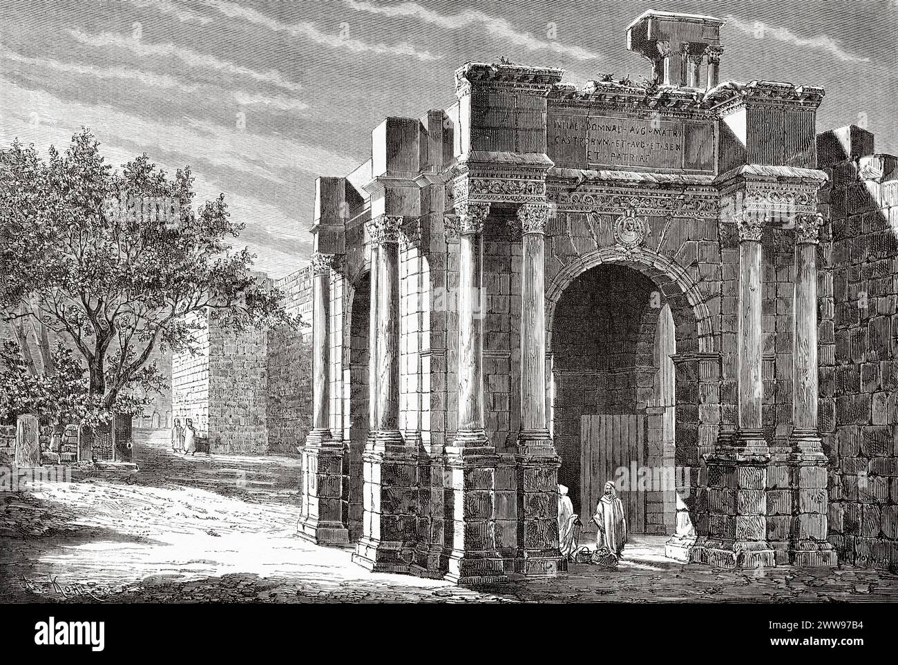 Four-sided triumphal arch erected in 214 during the reign of Caracalla, Tebessa. Oran Province ...