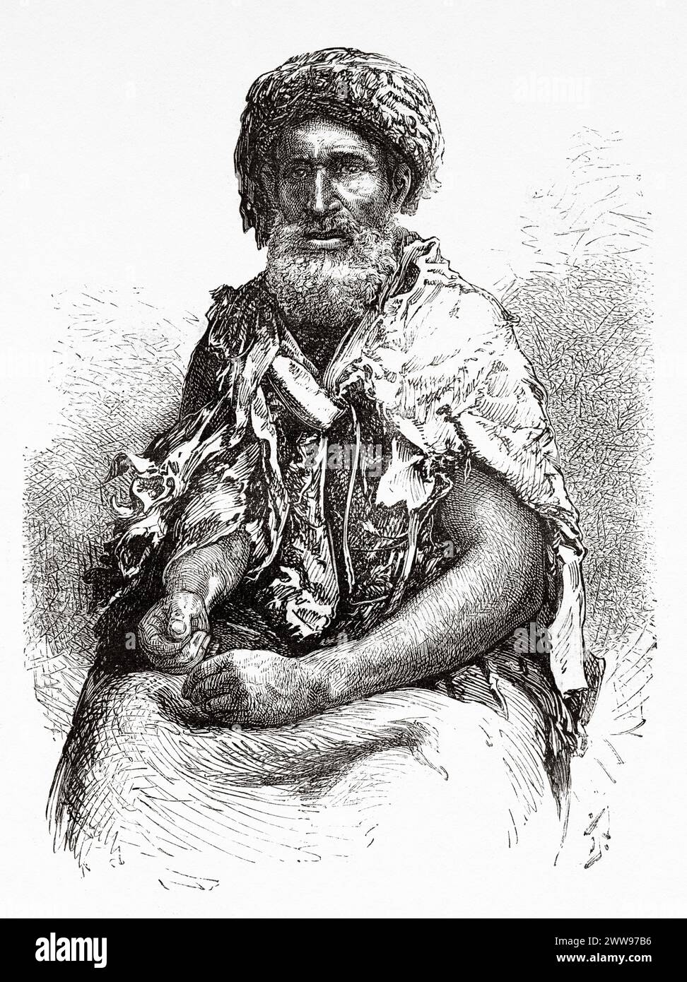 An old beggar in Tebessa. Oran Province, Algeria. Africa. Drawing by ...