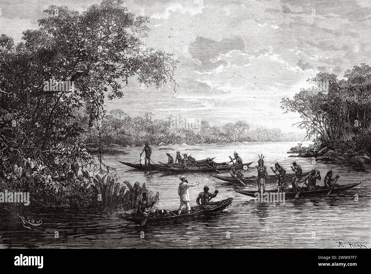 Meeting with the Wayana Indians tribe in the Reuapir river, French ...