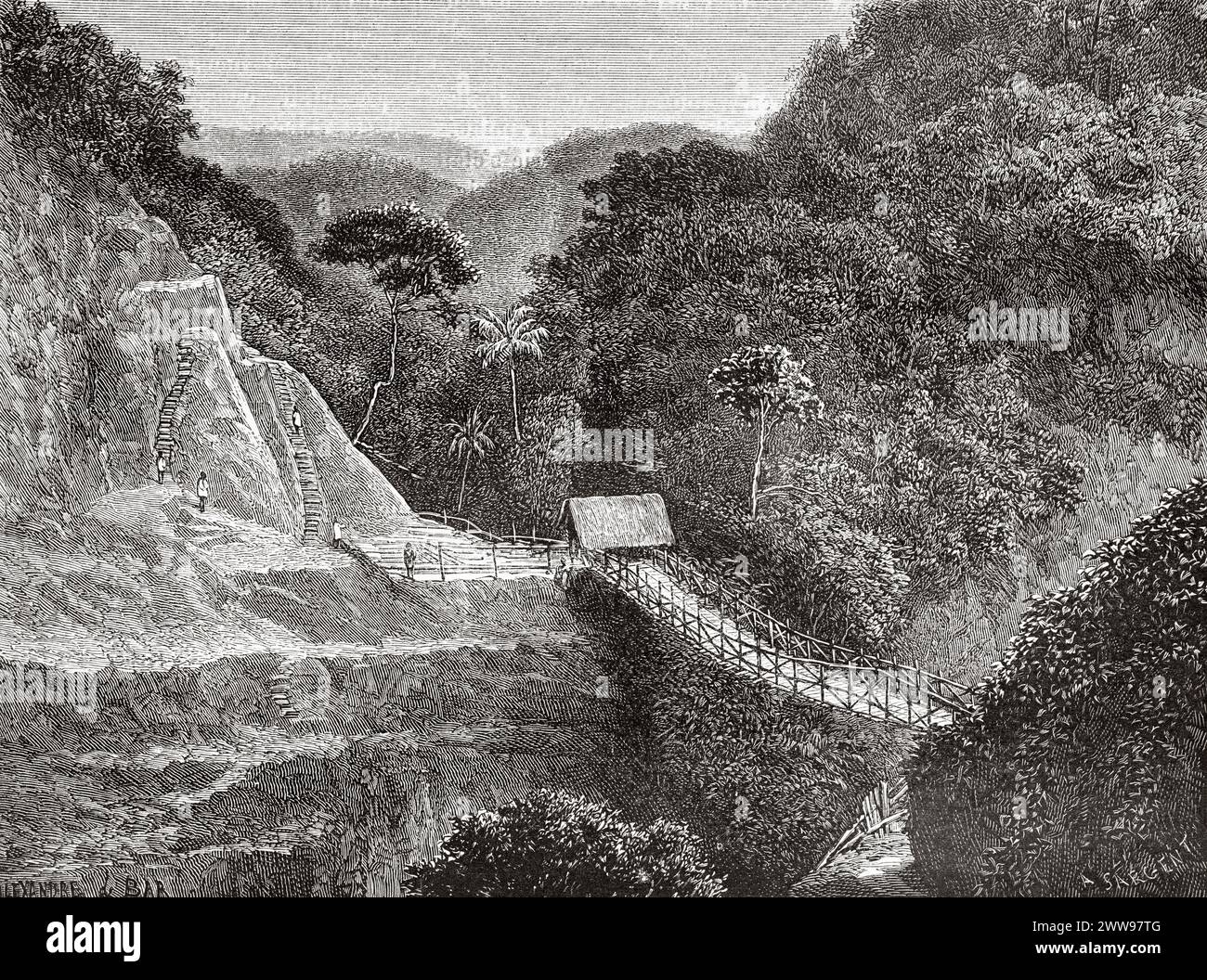 Suspension bridge over Batang Masang-gadang stream, Sumatra Island ...