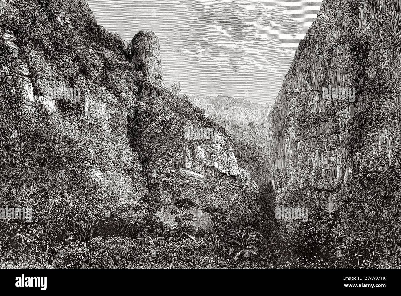 The Batang Arau ravine, Sumatra Island. Indonesia. Drawing by Taylor ...