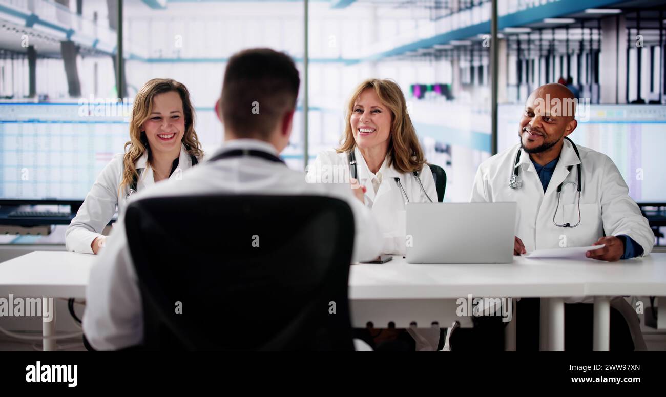 Staffing Interview In Hospital. Doctor Recruiter Meeting Handshake ...