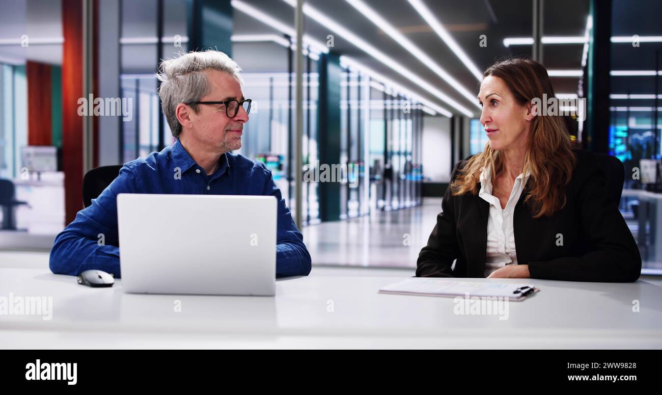 Office Interview Conversation. Two Business People Talking Stock Photo ...