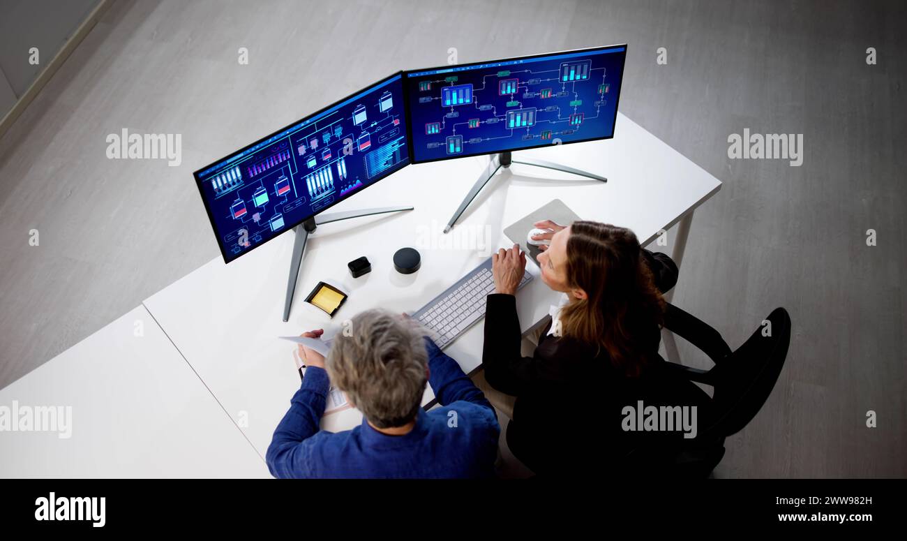 Industrial Data Automation System On Computer. Engineer Operator Stock ...