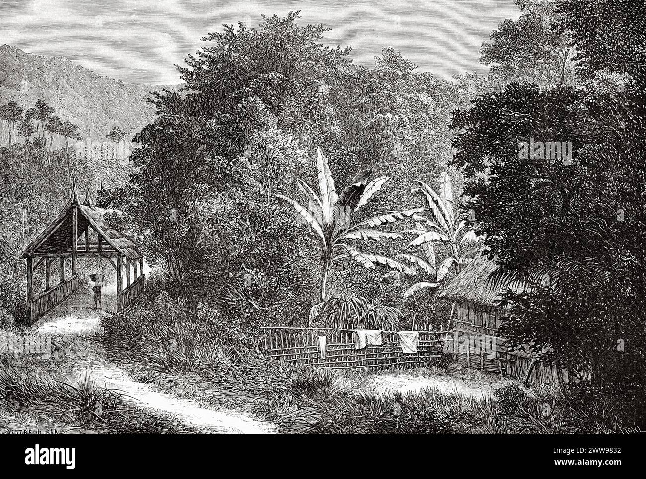 Covered bridge in Batang Lolo, Sumatra Island. Indonesia. Drawing by ...