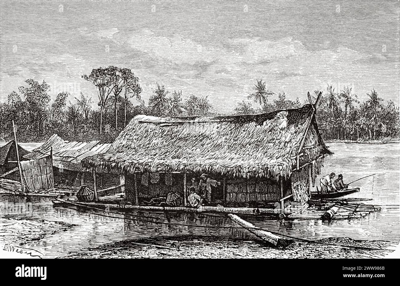 Houseboat on the Batang Rawas, Rawas district, Sumatra Island ...