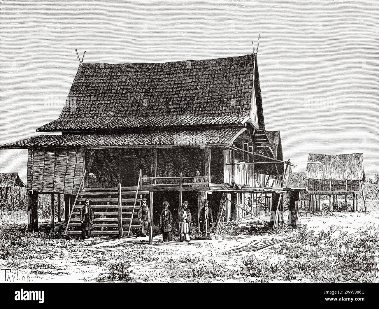 The residence of the Sultan of Jambi in Doesoen Tengah, Sumatra Island ...