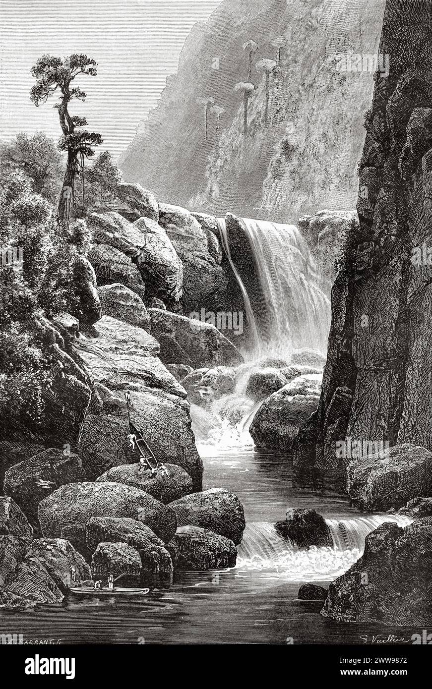 Mamonl waterfall, Republic of Panama. Central America. Drawing by ...