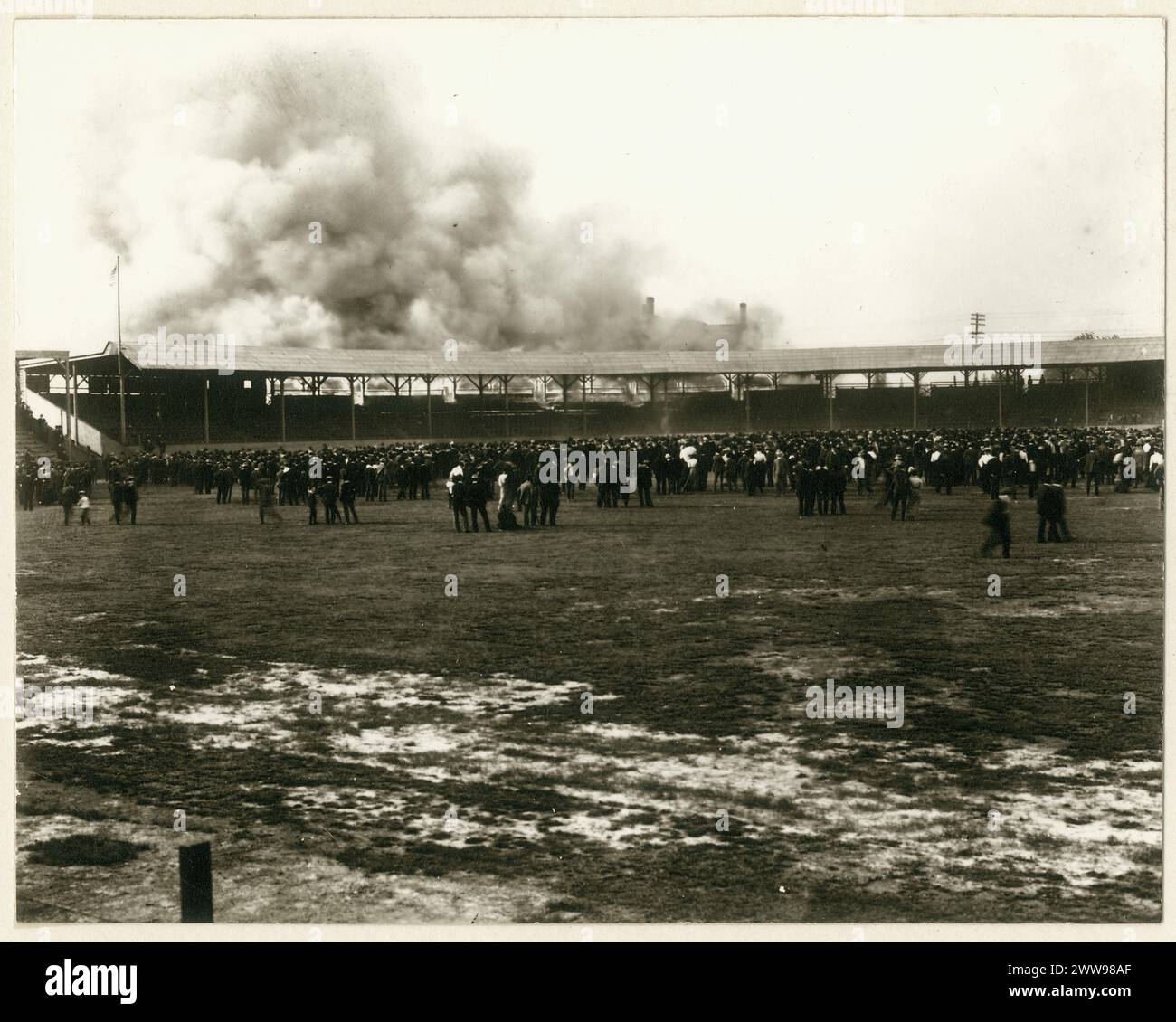 Fire in the grandstand at League Park (Robison Field), Vandeventer ...