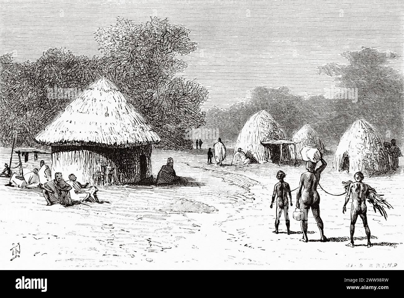 Goundi Village, Chad. Central Africa. Drawing by Ivan Pranishnikoff ...