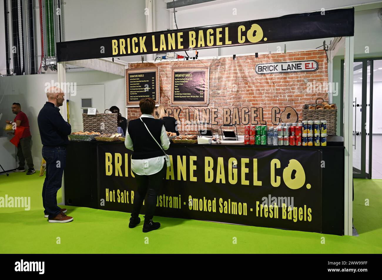 London, UK. 22nd Mar, 2024. Brick Lane Bagel Co stall exhibition at the ...
