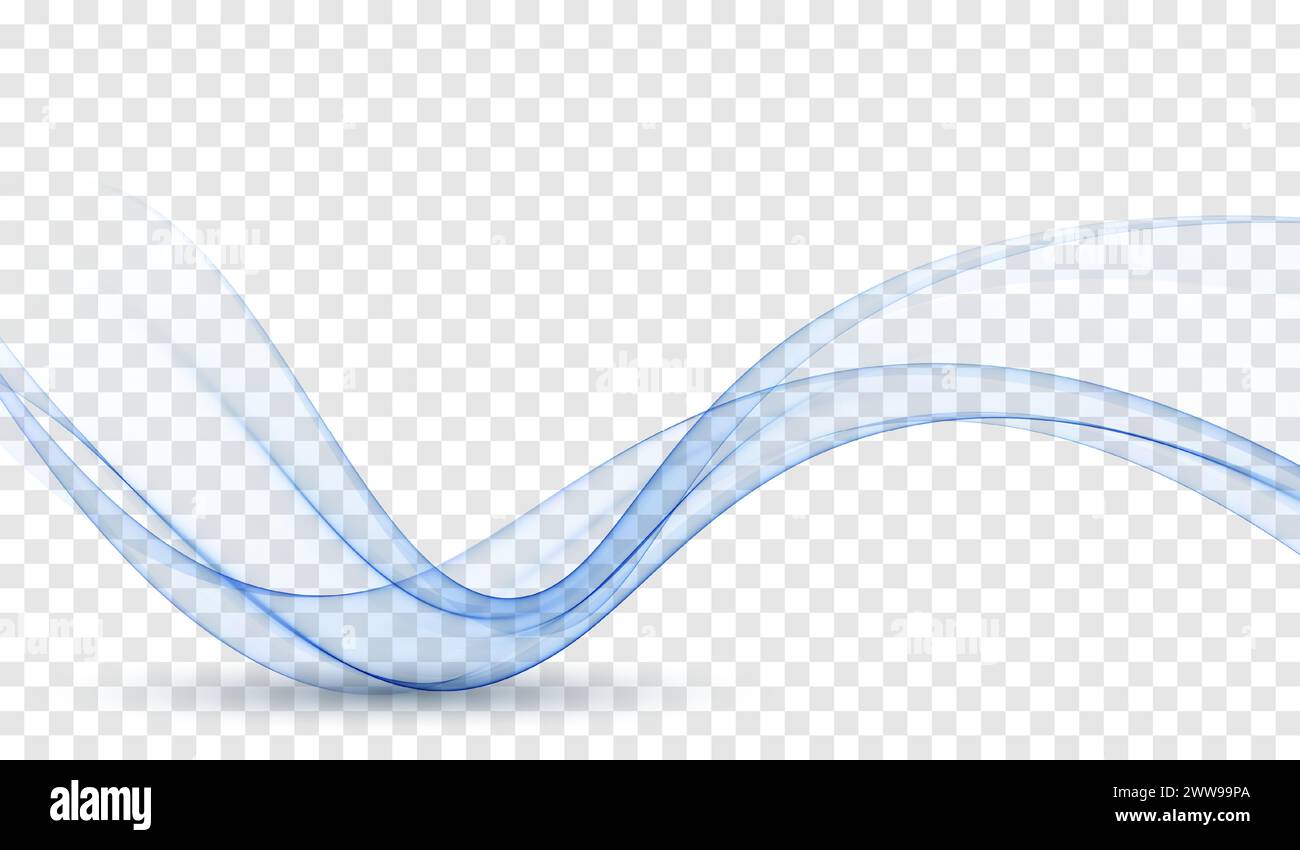 Illustration of curved flow of blue abstract wave motion. Transparent ...