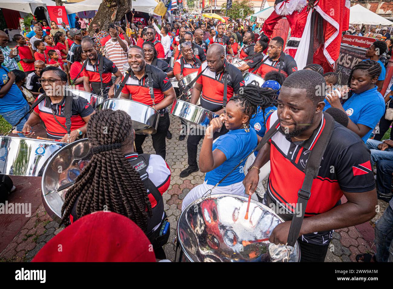People celebrating World Steel Pan Day Parade in Trinidad and Tobago ...