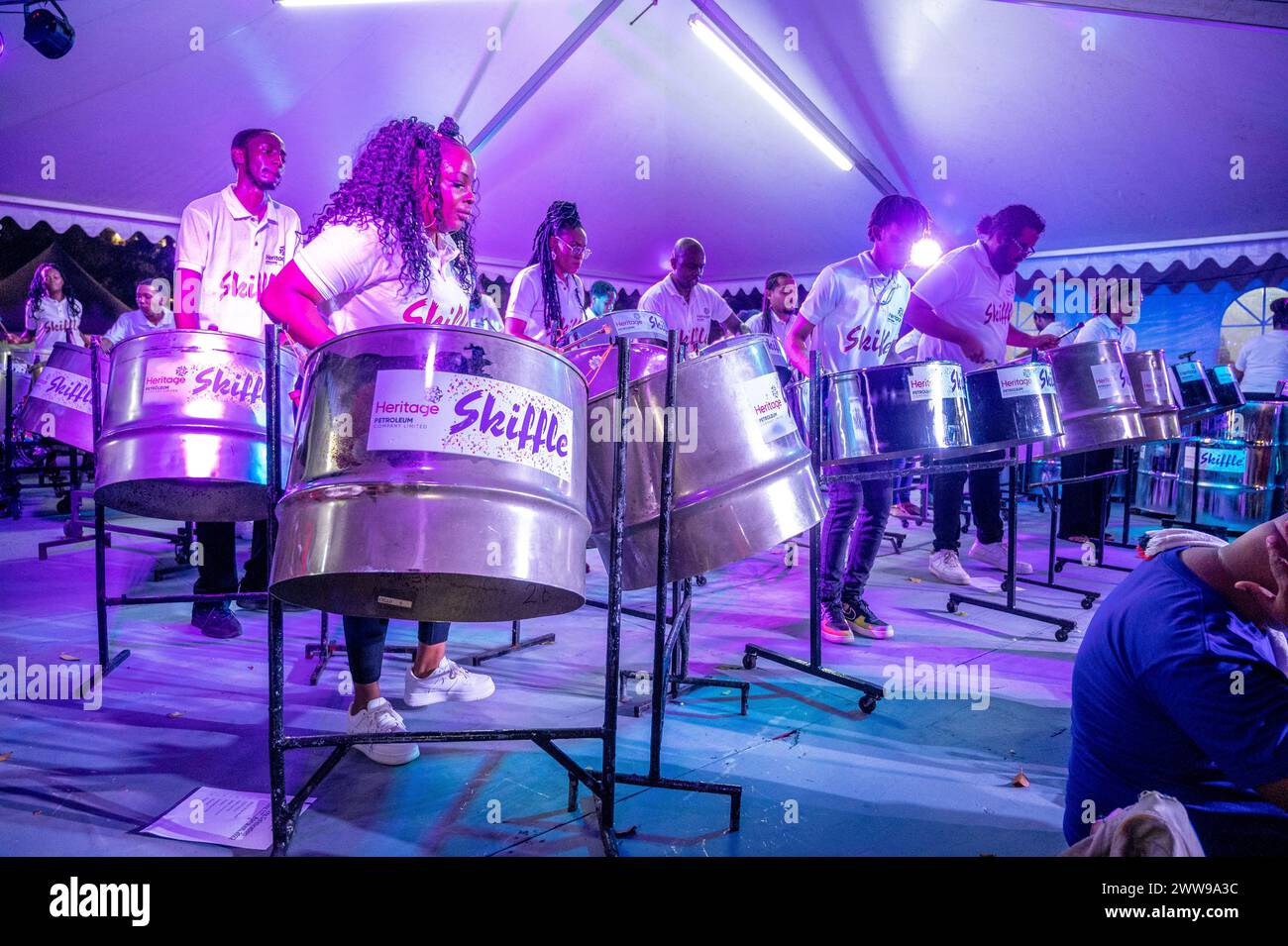 People playing a Steel Pan in World Pan Day celebration in Trinidad and ...