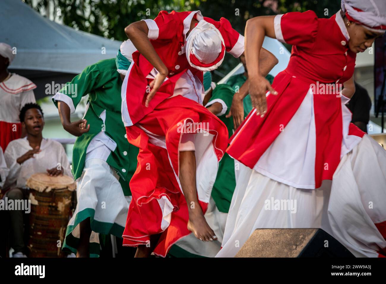 Traditional dancers performing at the world pan day festival in Port of ...