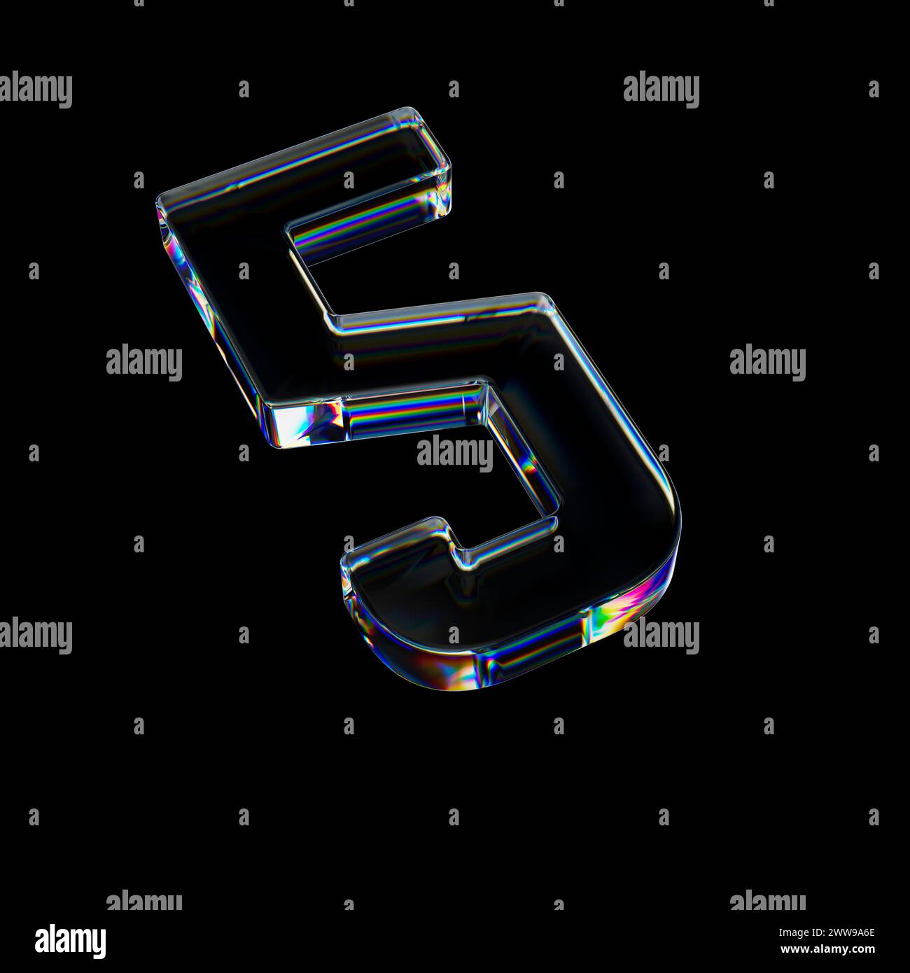 3d Transparent glossy number 5 with dispersion effect. Rainbow colors ...