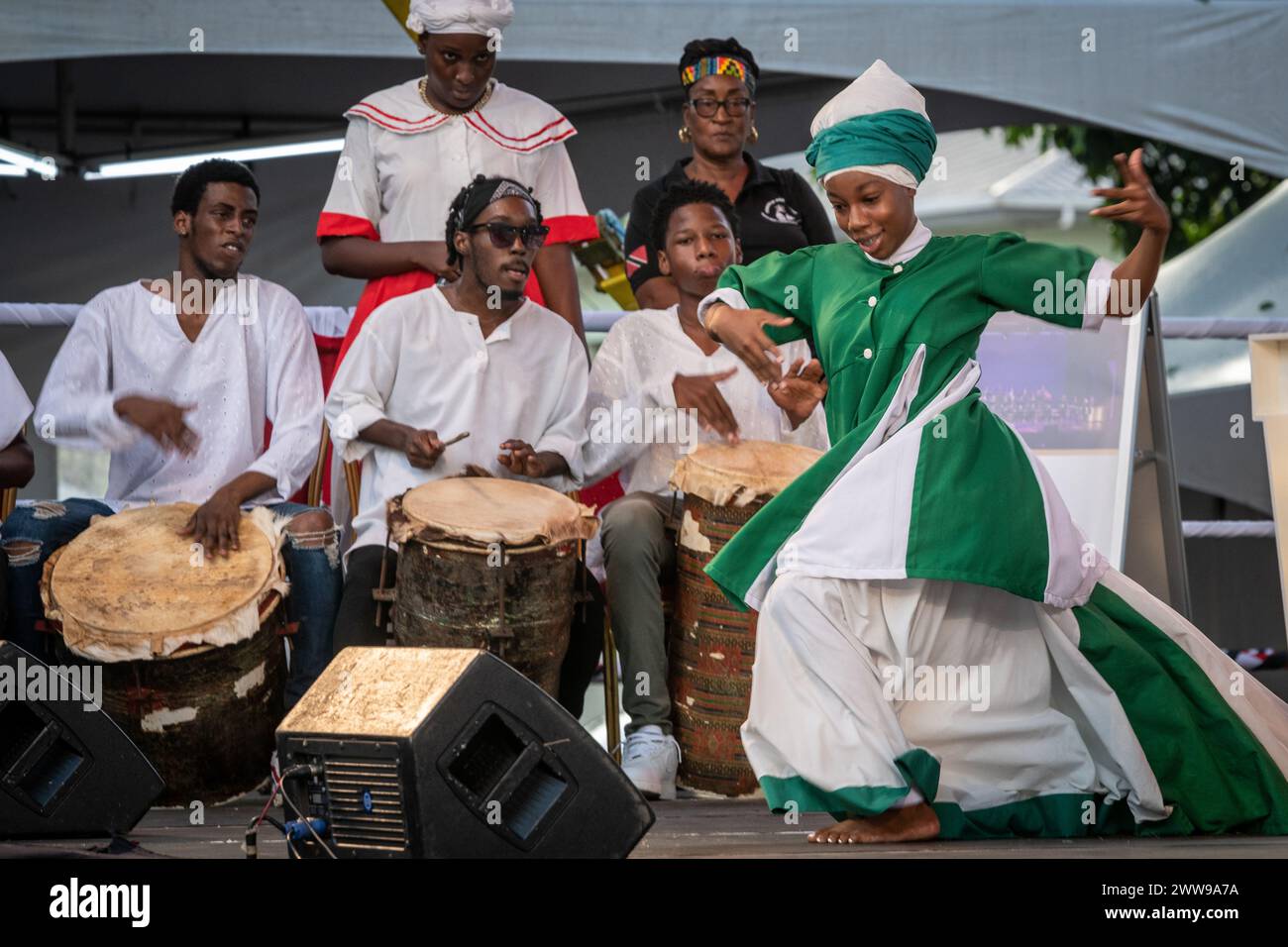Traditional dancers performing at the world pan day festival in Port of ...