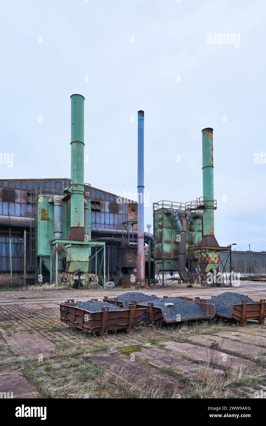 abandoned derelict disused factory in the north of Magdeburg in Germany ...