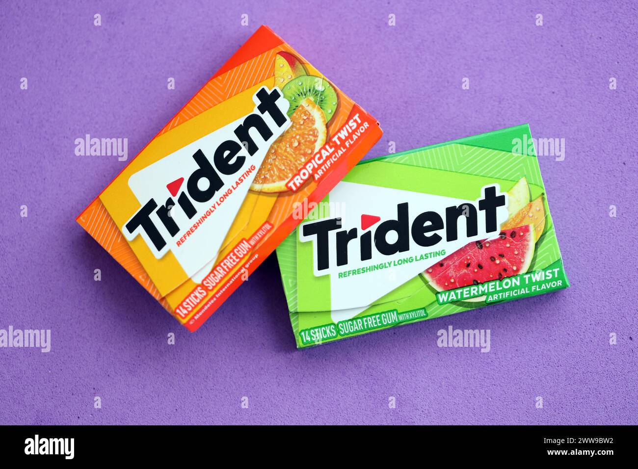 KYIV, UKRAINE - NOVEMBER 27, 2023 Trident chewing gum pack. Trident is ...