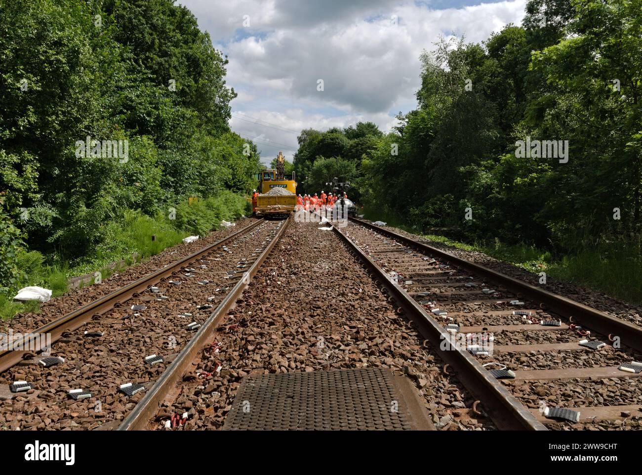 Repairs to the Buxton line at Middlewood in 2016 following a landslip ...