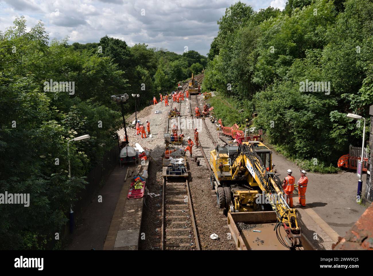 Repairs to the Buxton line at Middlewood in 2016 following a landslip ...