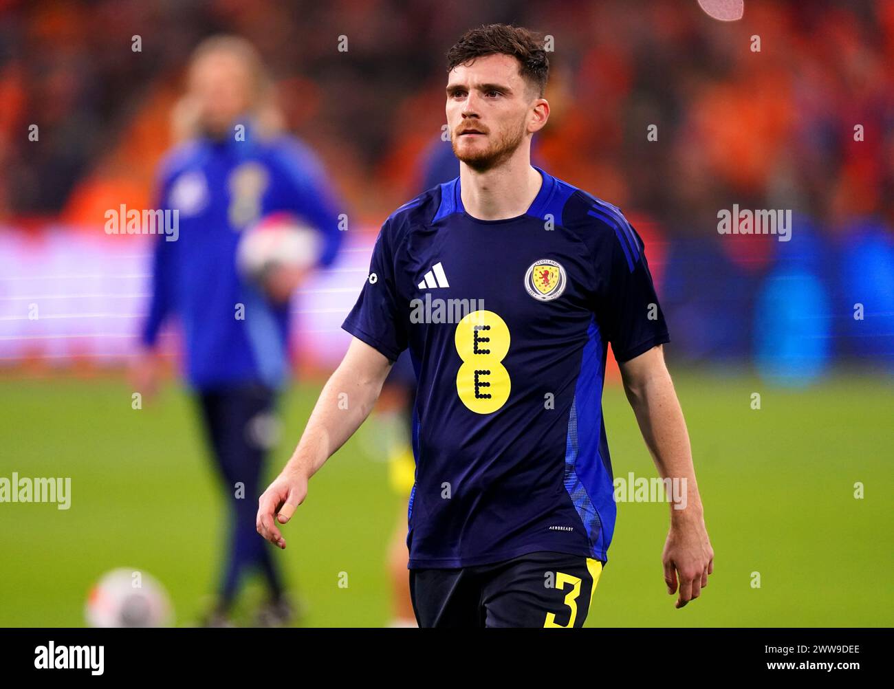 Scotland's Andrew Robertson during the pre-match warm up ahead of an ...