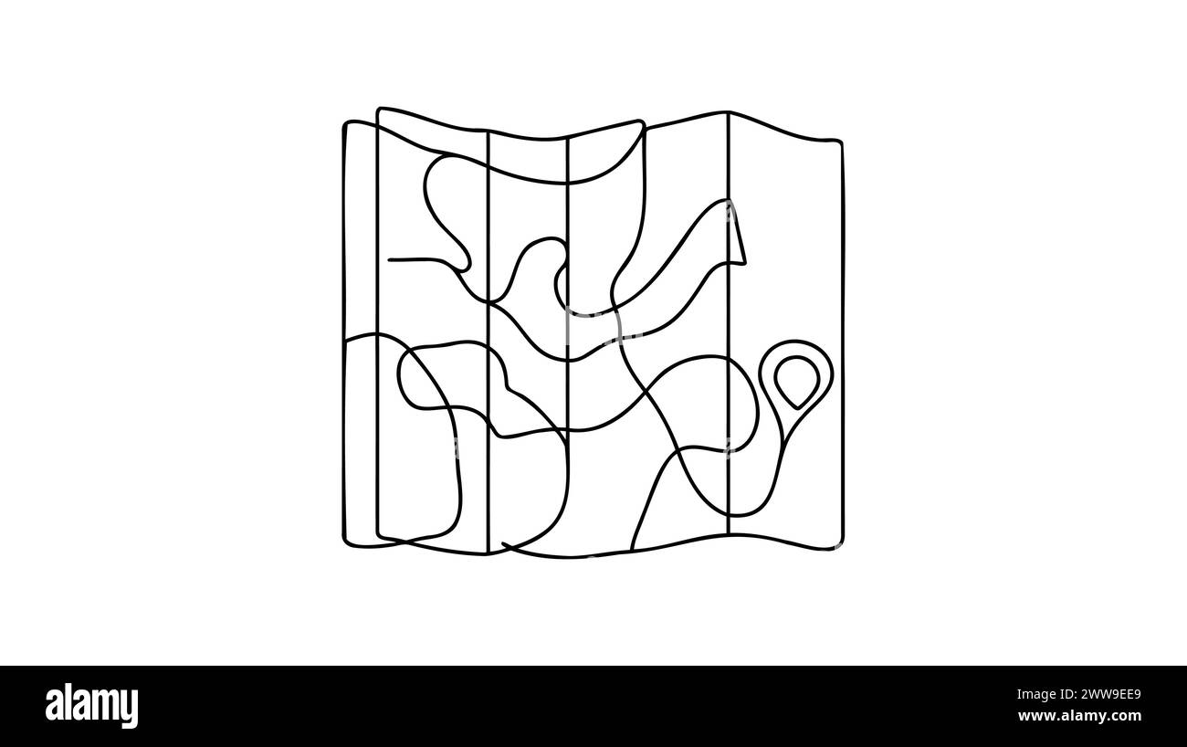 Continuous one line drawing of an map point. Travel concept. Map ...