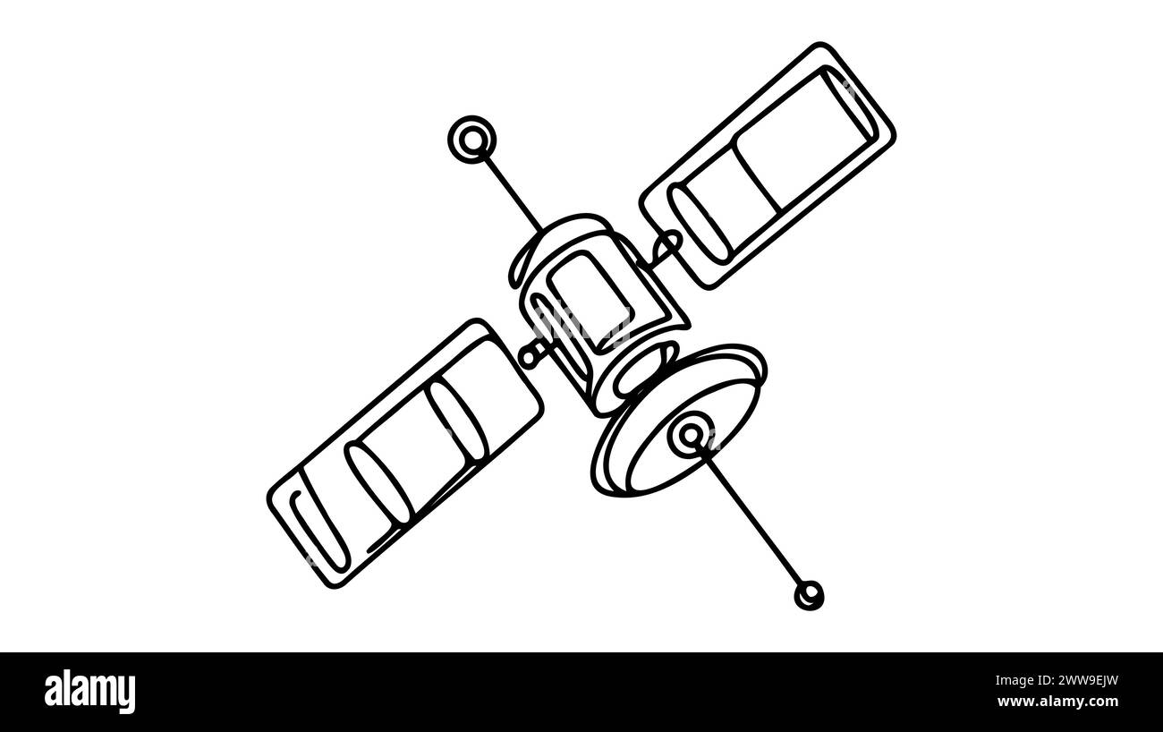 Continuous one line drawing of satellite vector illustration Stock ...
