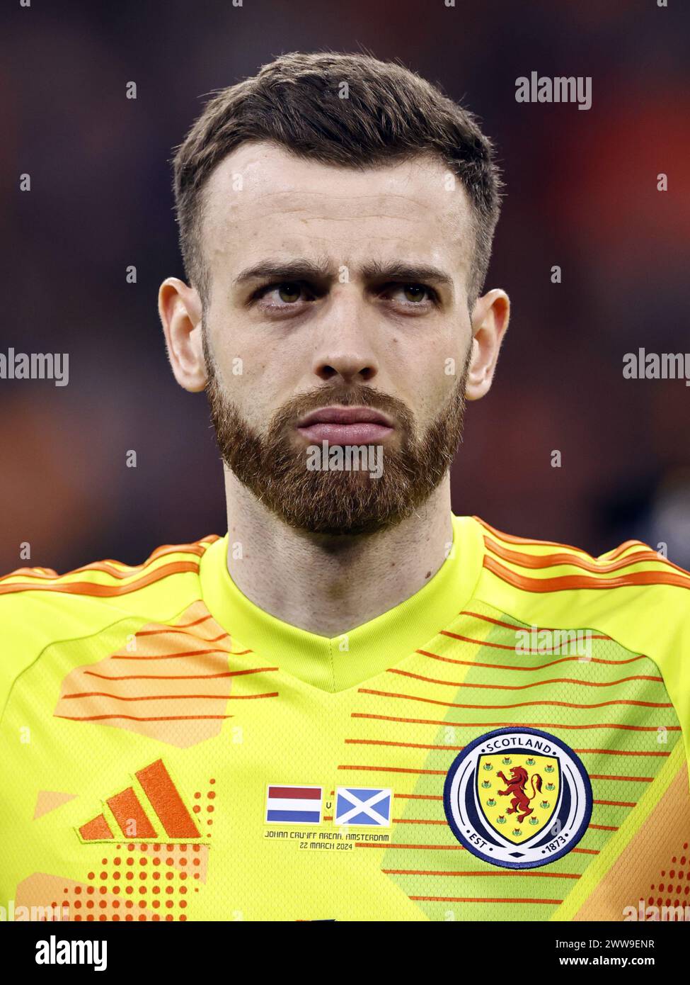 AMSTERDAM - Scotland goalkeeper Angus Gunn during the friendly ...