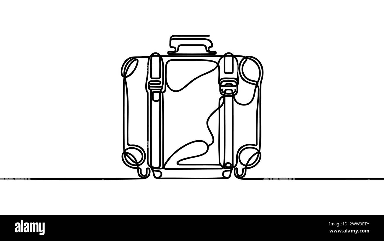 Travel suitcase in continuous line drawing style. Luggage valise with ...